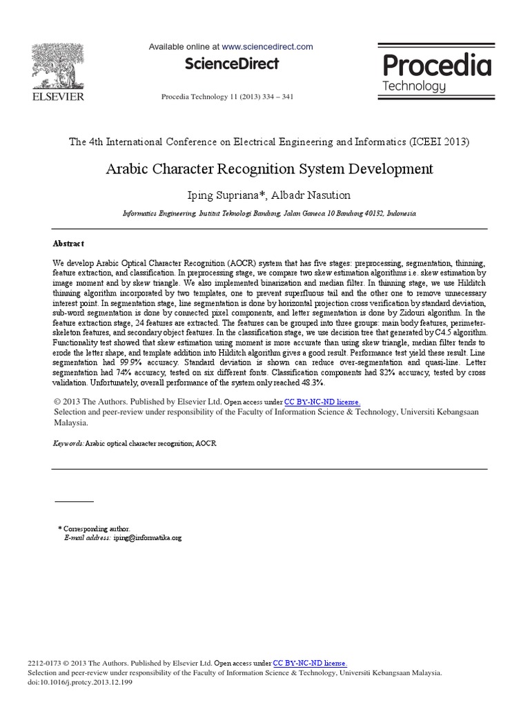 Arabic Character Recognition System Development: Sciencedirect | PDF ...