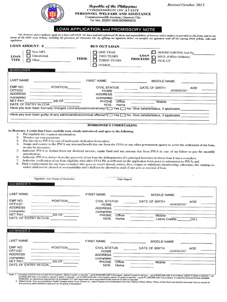 PWA Loan Application Form Revised102013 | PDF