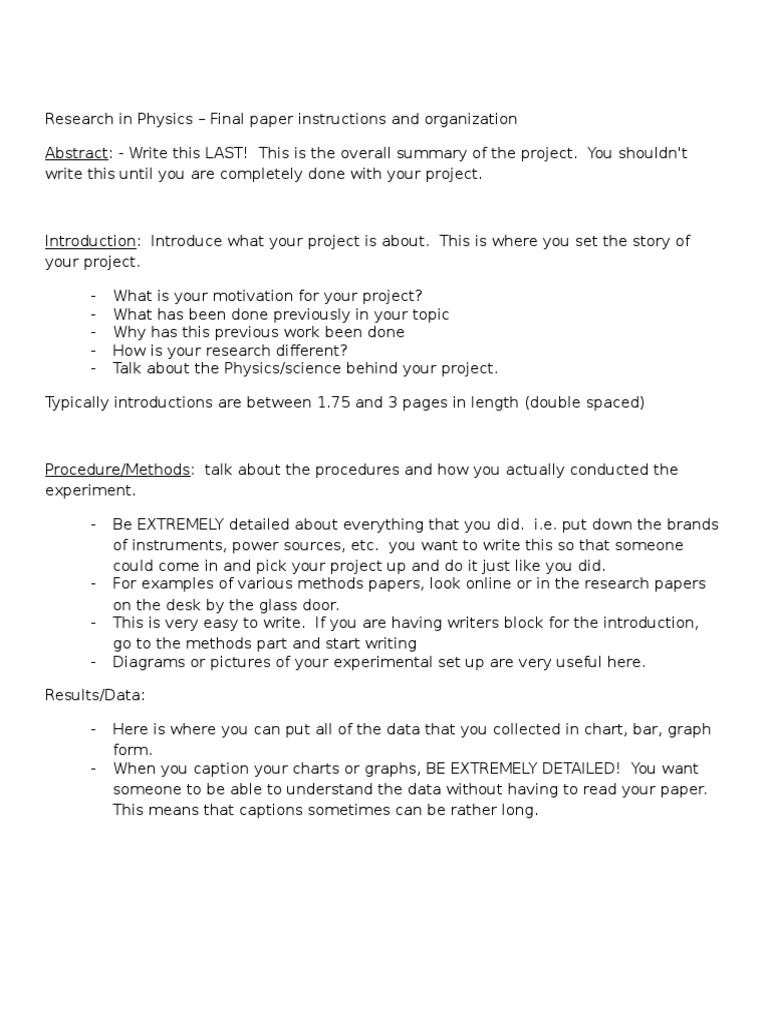 A Guide to Organizing and Writing a Physics Research Paper ...