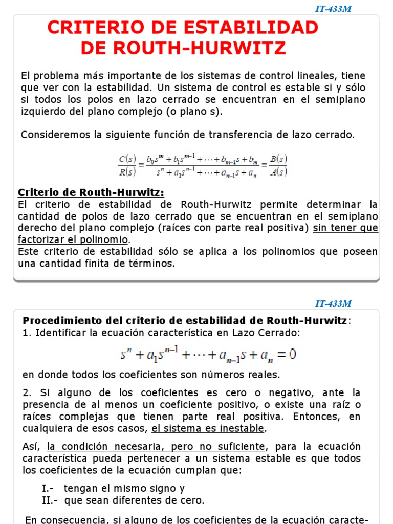 Estabilidad en Sistemas de Control: Routh-Hurwitz | PDF | Geometria plana) | Ecuaciones