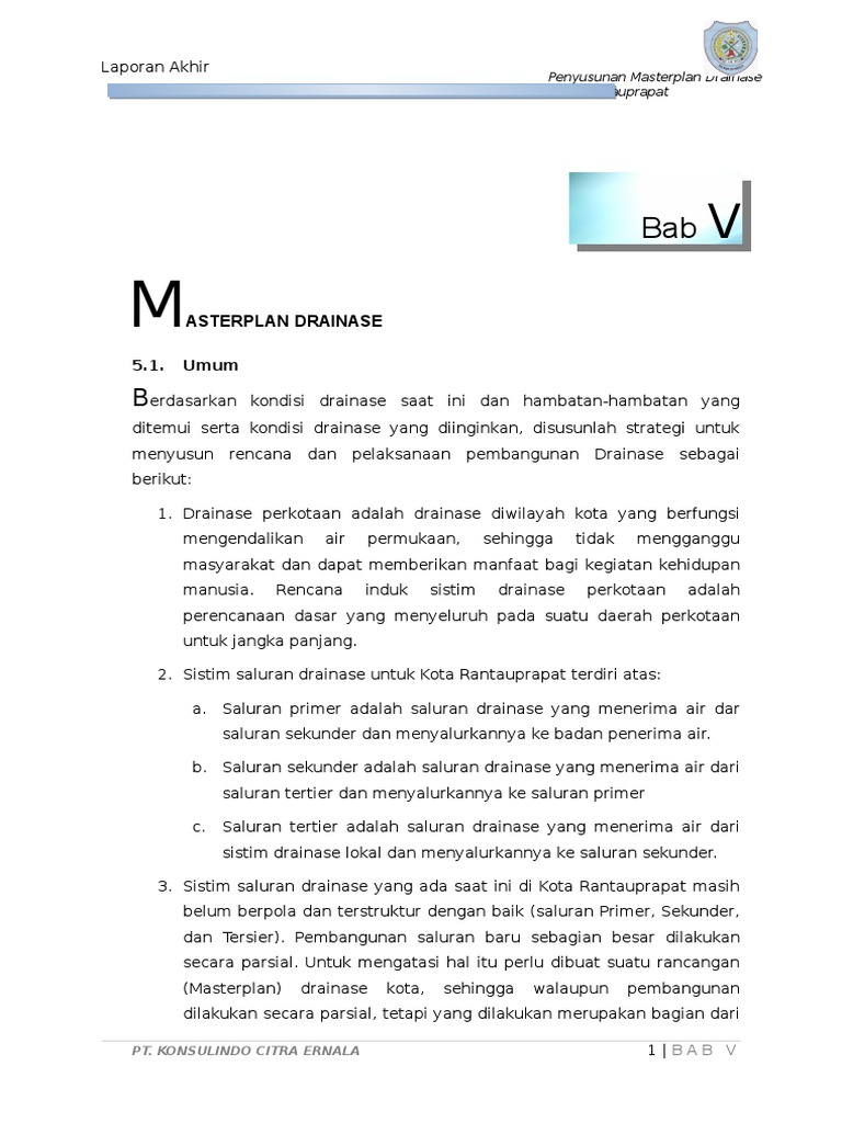 BAB 5 (Konsep Penyusunan Masterplan Drainase) ) | PDF