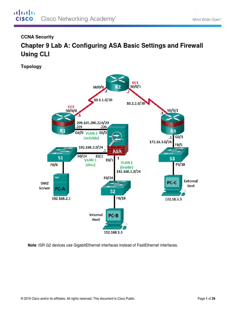 9.3.1.2 Lab - Configure ASA Basic Settings and Firewall Using CLI PDF | Download Free PDF | Ip ...