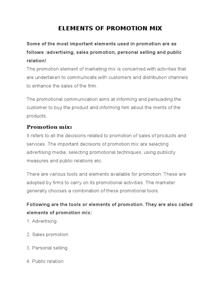 Elements of the Promotion Mix Explained | PDF | Sales | Promotion ...