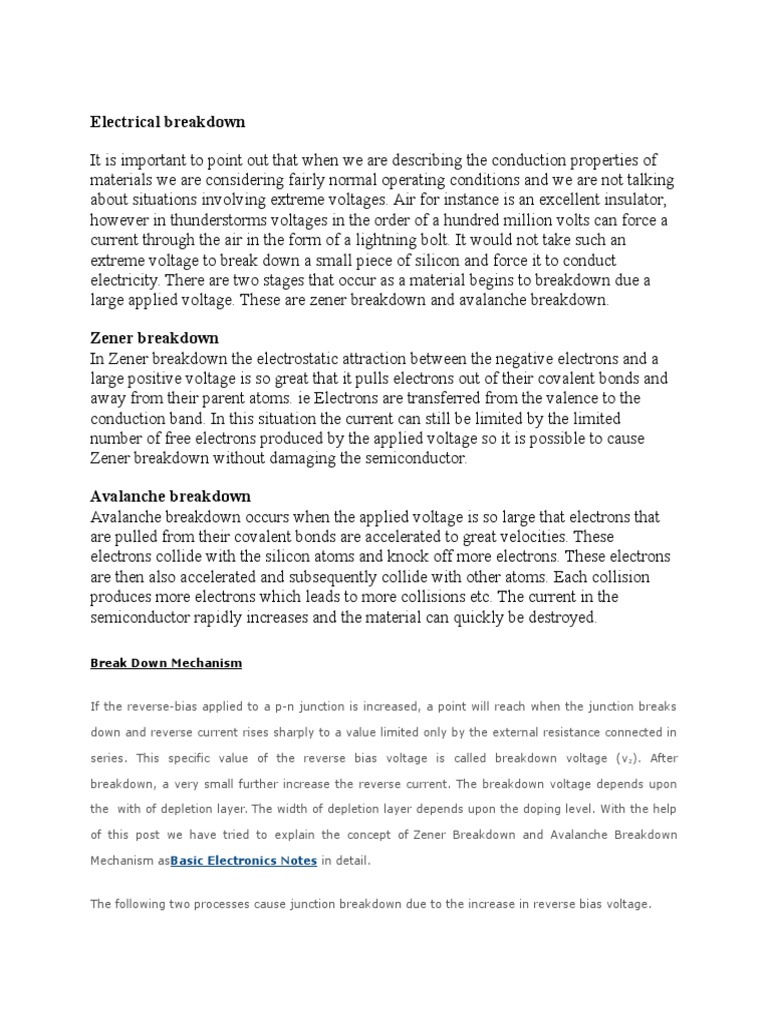 Electrical Breakdown: Break Down Mechanism | PDF | P–N Junction | Diode
