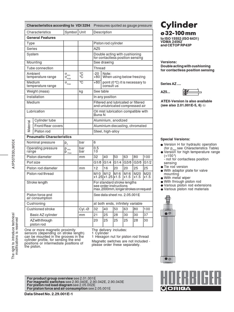 Cylinder: Data Sheet No. 2.29.001E-1 | PDF | Piston | Cylinder (Engine)