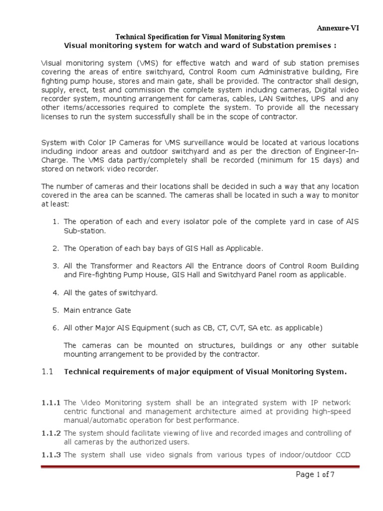 Annexure-VI Visual Monitoring System For Watch and Ward of Substation Premises - Rev02 | PDF ...
