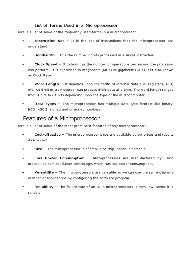 Essential Terminology and Characteristics of Microprocessors: A ...