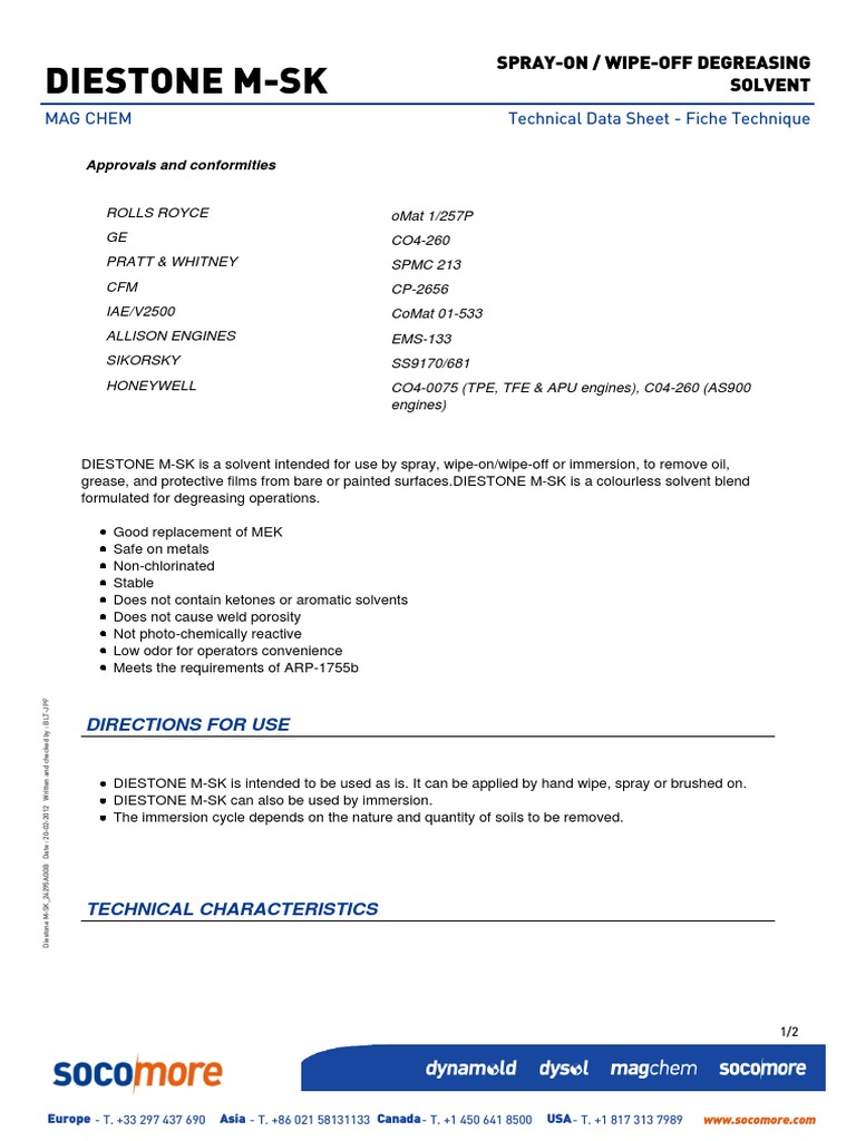 Diestone M-SK: Mag Chem Technical Data Sheet - Fiche Technique | PDF | Chemistry | Nature