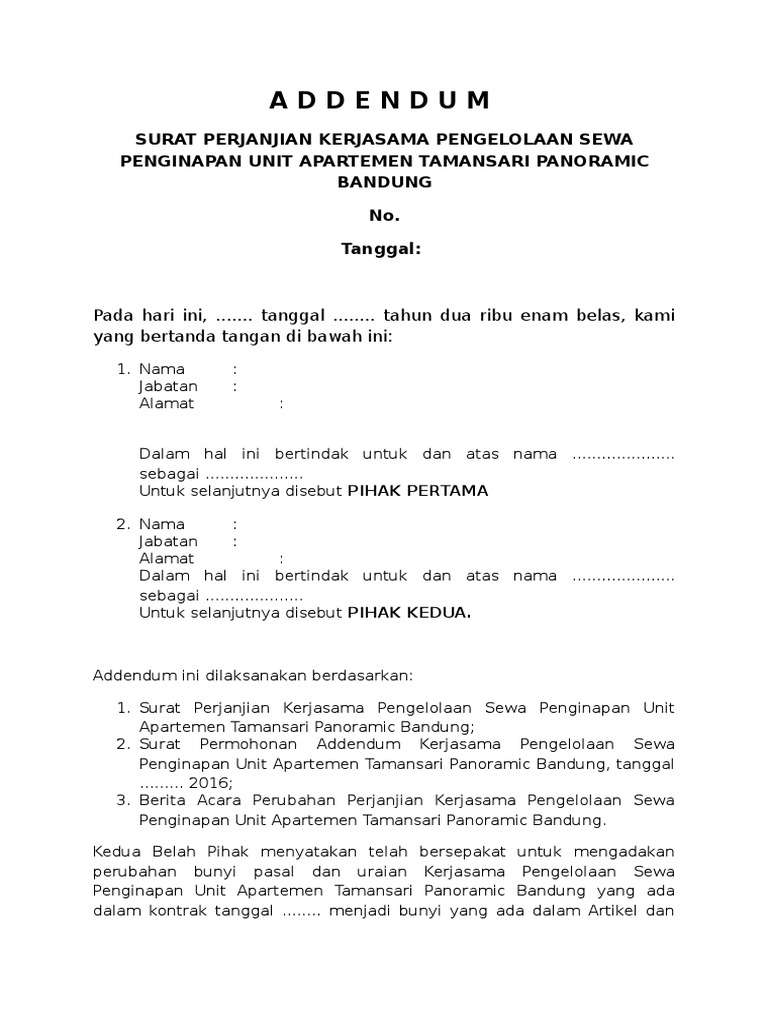 Draft Addendum SPK Rental Management Dengan KSO | PDF