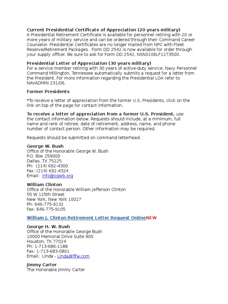 Presidential Certificates for Military Retirees | PDF | Presidents Of ...