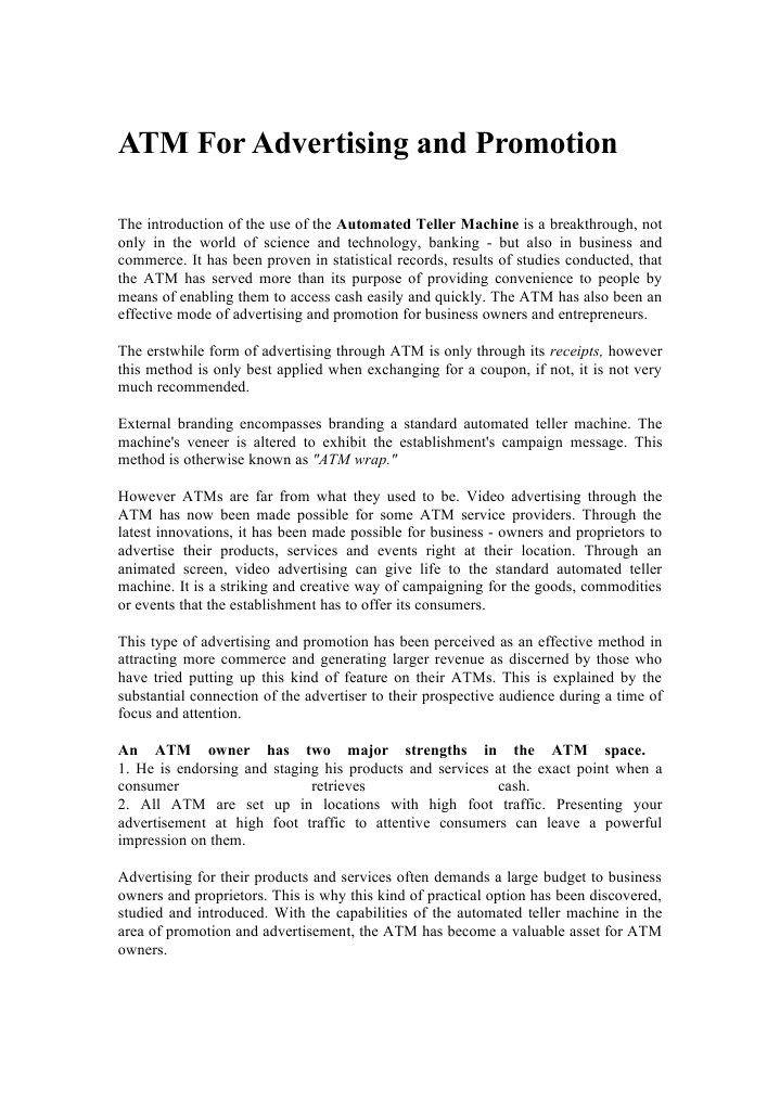 ATM For Advertising and Promotion | PDF | Automated Teller Machine ...