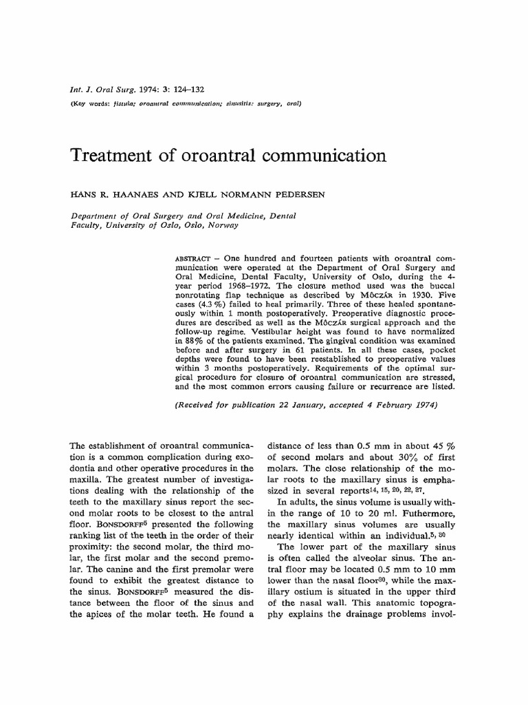 Treatment of Oroantral Communication: Int. J. Oral Surg | PDF ...