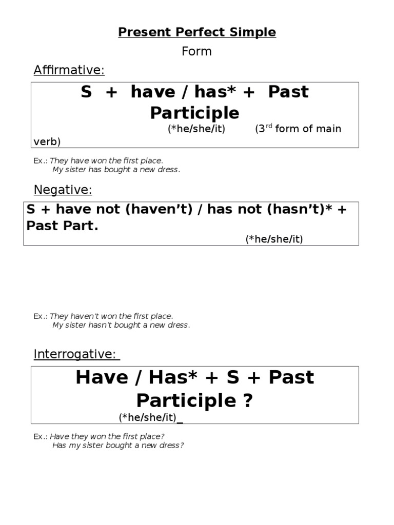 Present Perfect Simple Structure | PDF