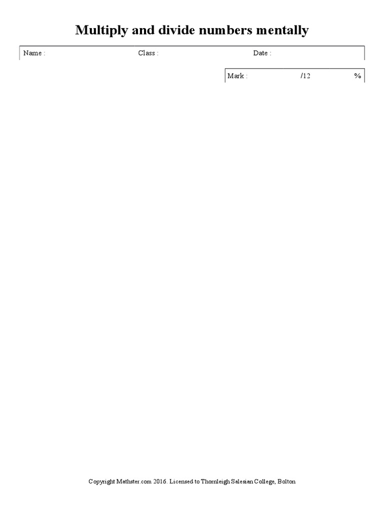 Multiply and Divide Numbers Mentally - 1 | PDF