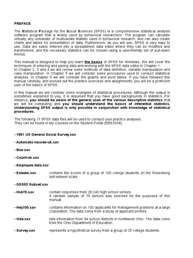 SPSS Basics Manual | PDF | Spss | Statistics
