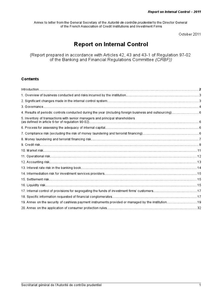 Internal Control Report Summary | PDF | Operational Risk | Money Laundering
