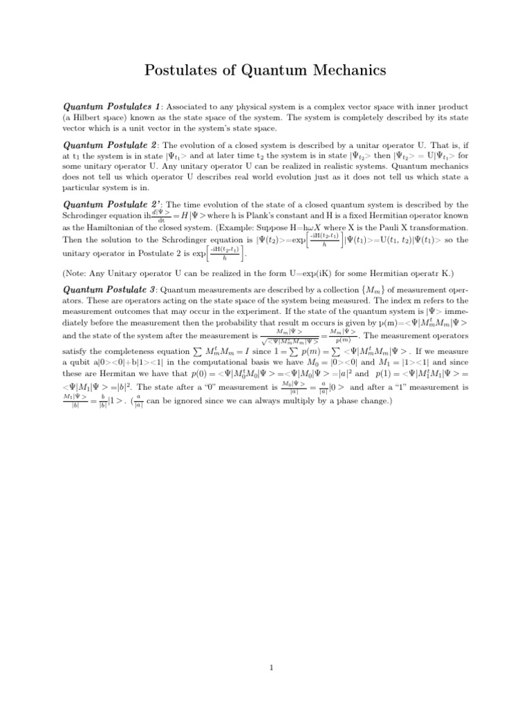Postulates of Quantum Mechanics | PDF | Quantum Mechanics | Scientific ...
