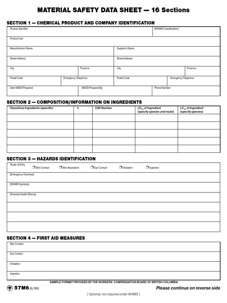 Material Safety Data Sheet - 16 Sections: Product Identifier | PDF ...