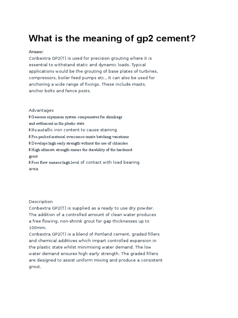 What Is The Meaning of gp2 Cement?: Answer | PDF