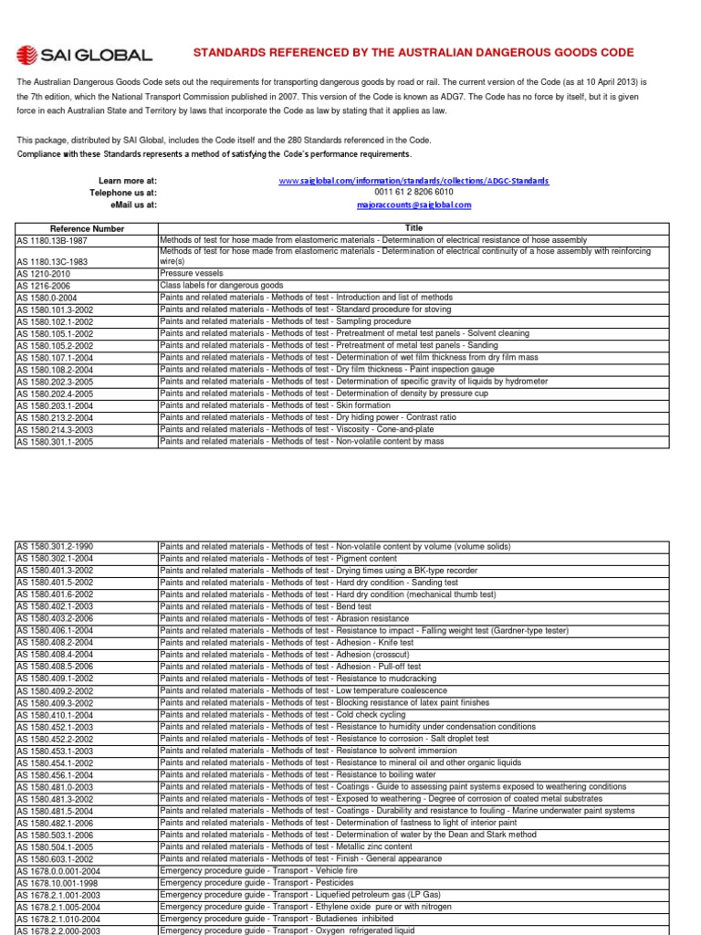 Australian Dangerous Goods Code Standards List | PDF | Paint | Flammability
