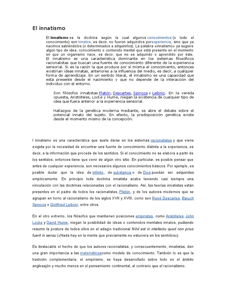 El Innatismo | PDF | Racionalismo | Teorías epistemológicas