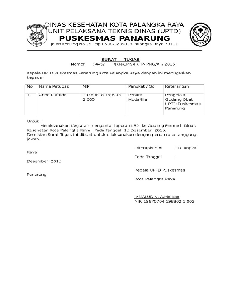 Surat Tugas Anna Rufaida Bpjs | PDF