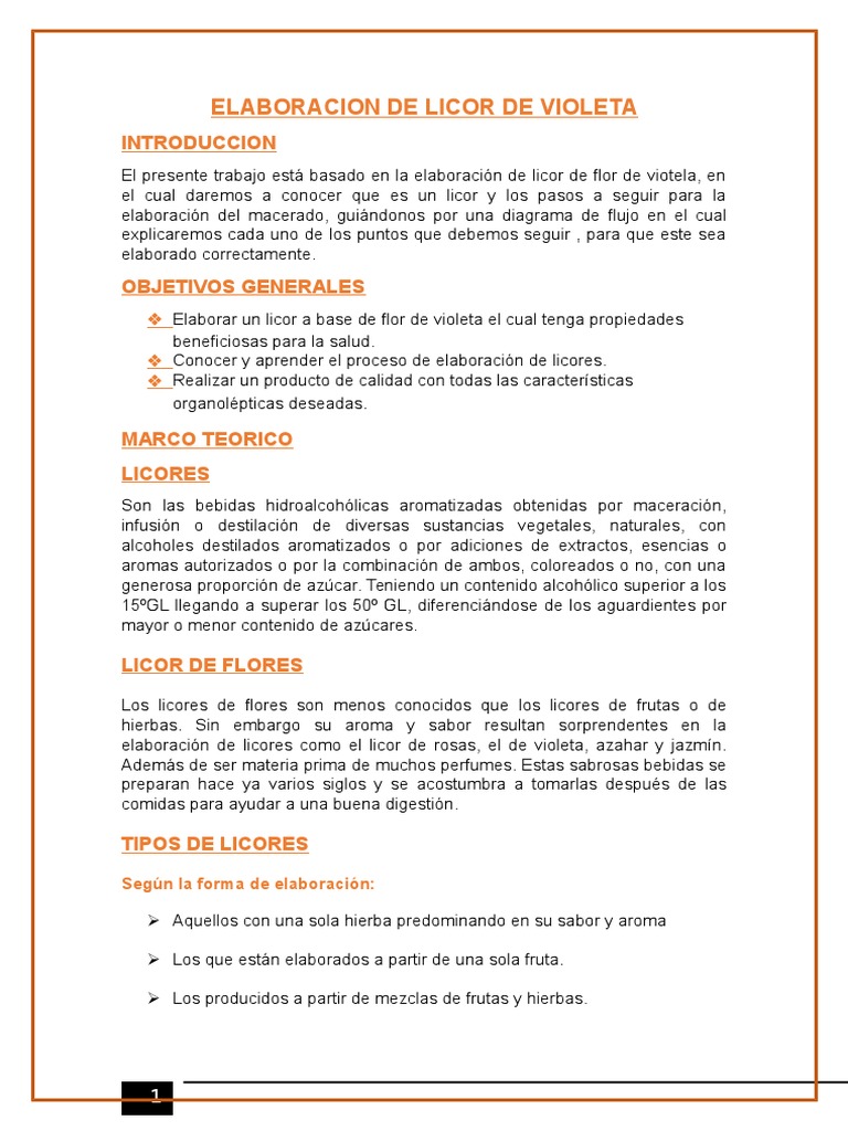 Elaboracion de Licor de Violeta | PDF | Bebidas | Plantas