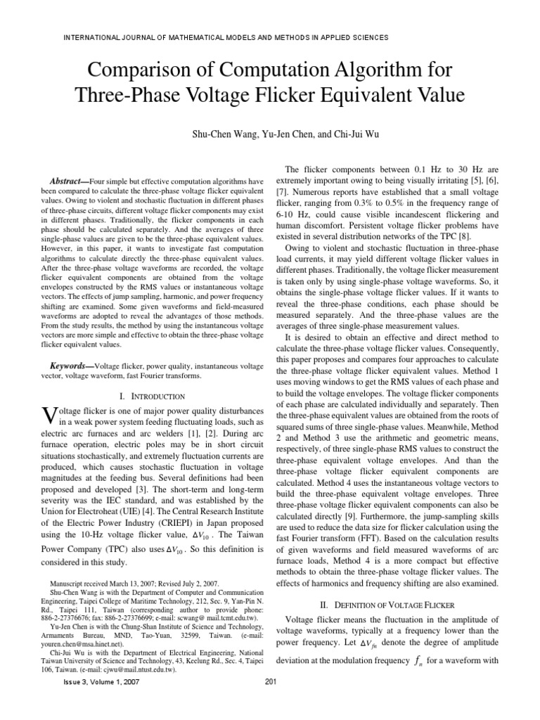 Comparison of Computation Algorithm For Three-Phase Voltage Flicker Equivalent Value | PDF ...