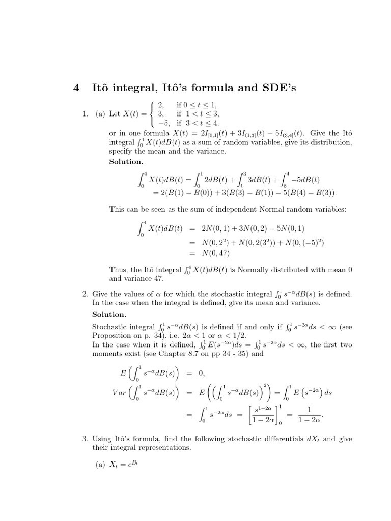 Ito Integral, Ito's Formula and SDEs | PDF | Stochastic Differential ...