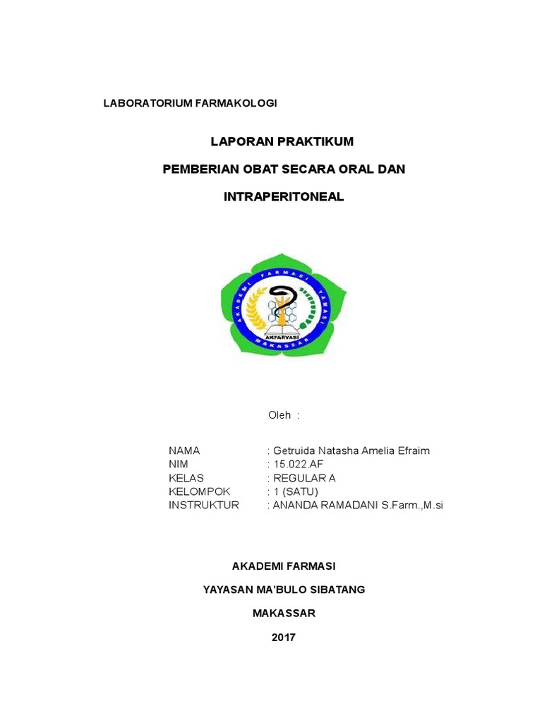 CARA PEMBERIAN OBAT SECARA ORAL DAN INTRAPERITONEAL PADA HEWAN UJI | PDF