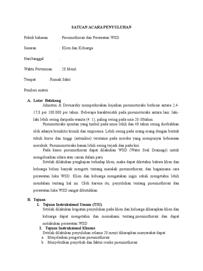 SAP Pneumothorax Dan Perawatan WSD | PDF