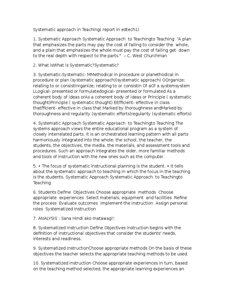 Systematic Approach in Teaching | PDF | Teaching Method | Teachers