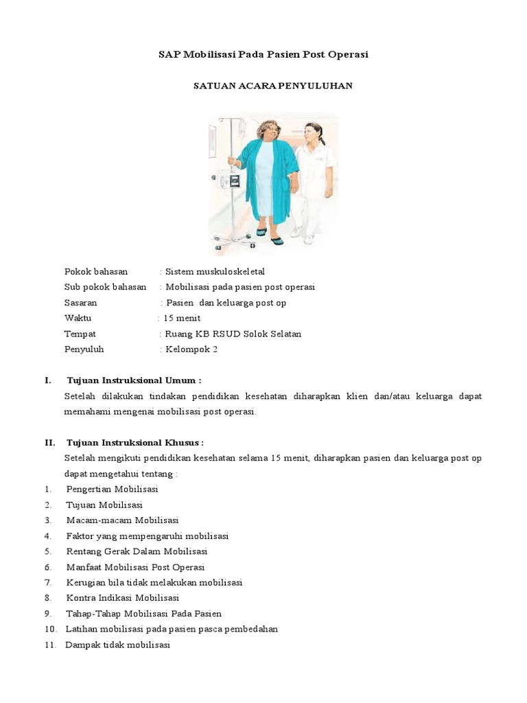 SAP Mobilisasi Pada Pasien Post Operasi | PDF