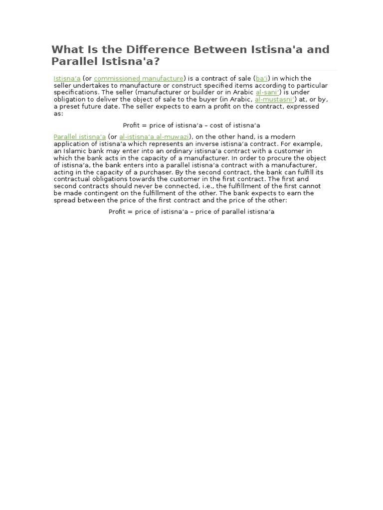 Istisna'a vs. Parallel Istisna'a Explained | PDF
