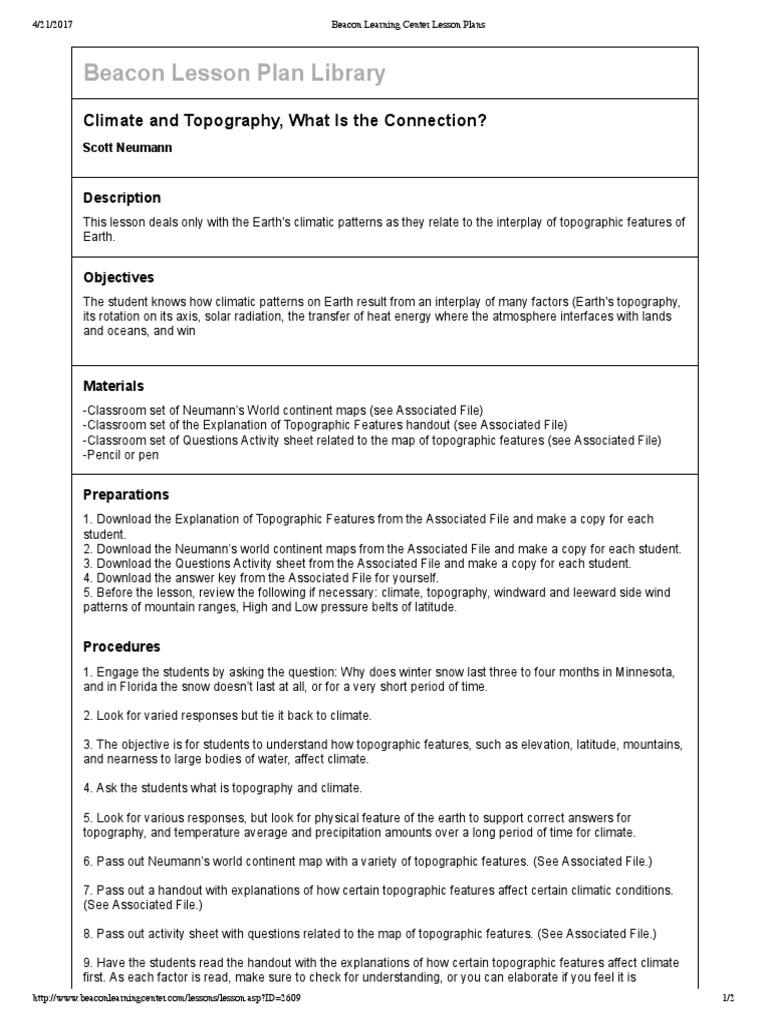 Beacon Learning Center Lesson Plans | PDF | Topography | Map
