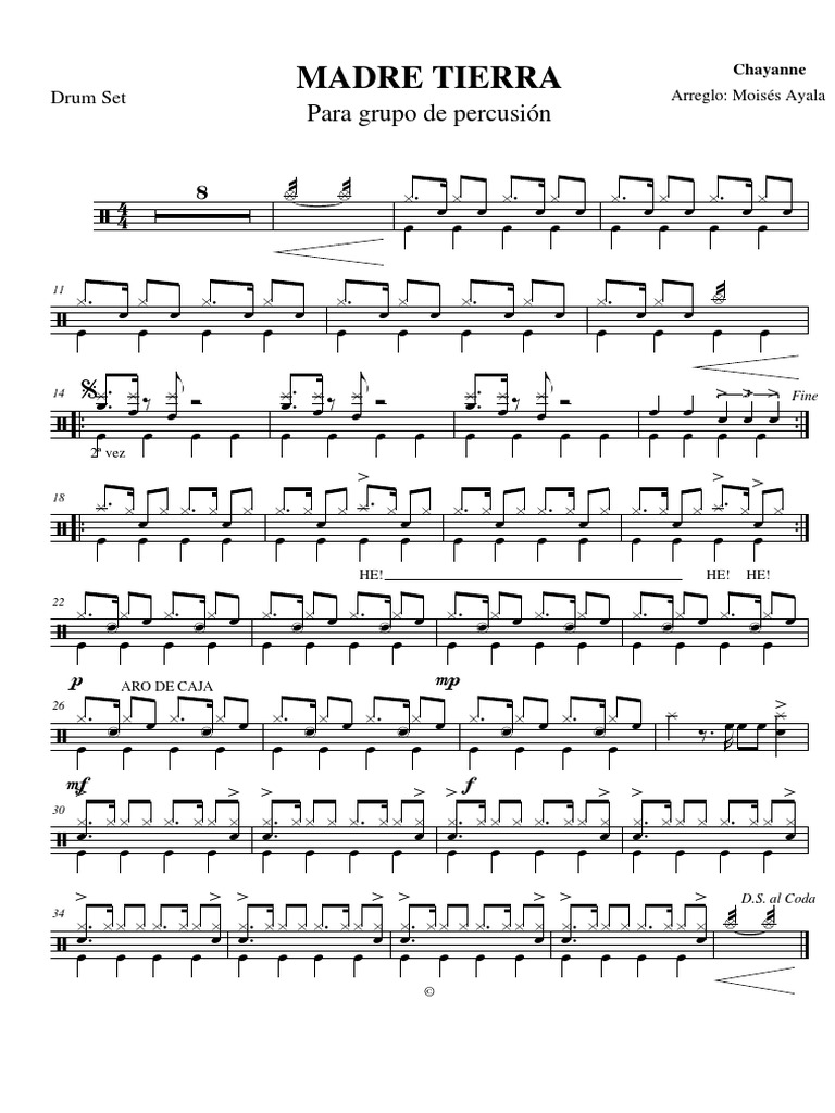 Madre Tierra - Chayanne - Batería | PDF | Instrumentos de percusión | Ocio