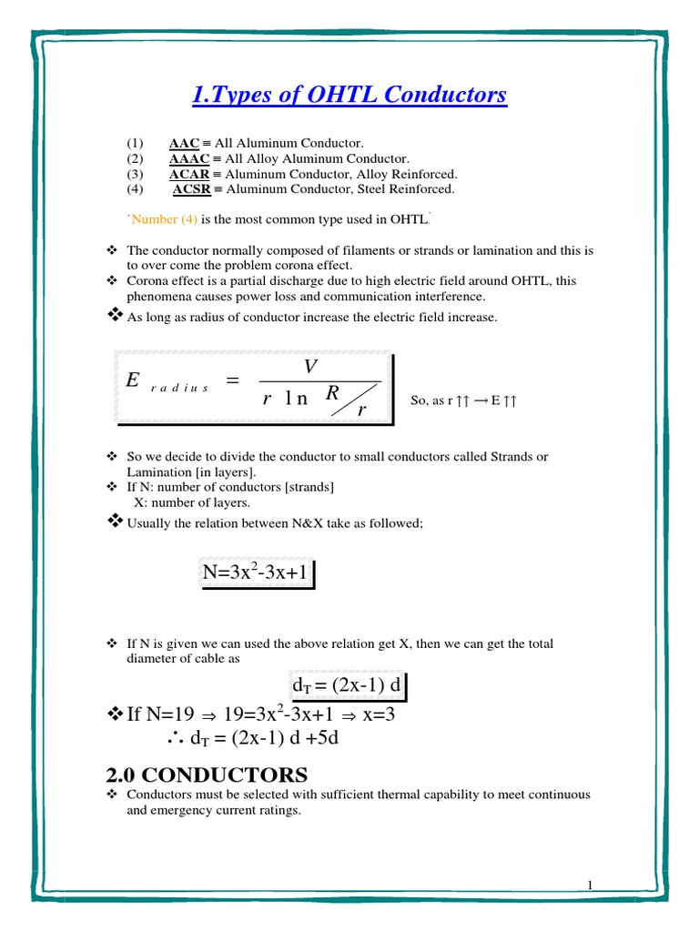 Types of OHTL Conductors PDF | PDF | Electrical Conductor | Insulator ...