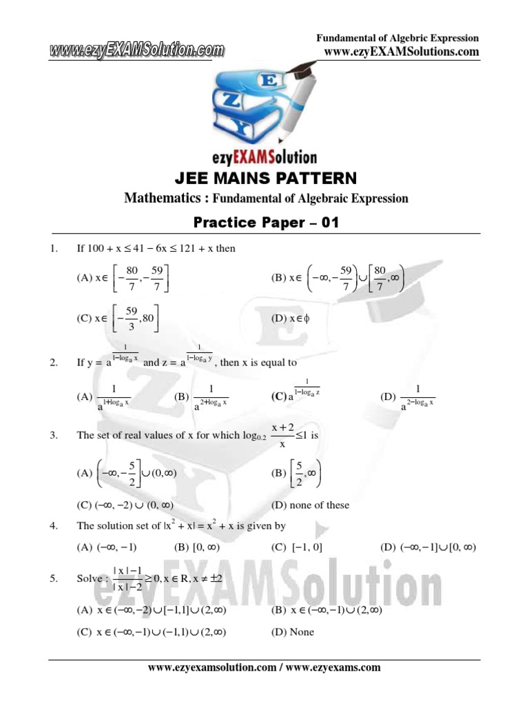 Algebraic Expressions Practice Paper | PDF | Logarithm | Inequality ...