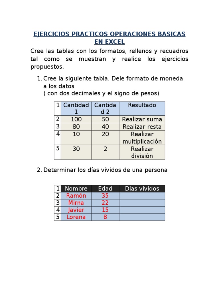 Operaciones Basicas En Excel Suma Resta Multiplicacion Y SUMAR Y