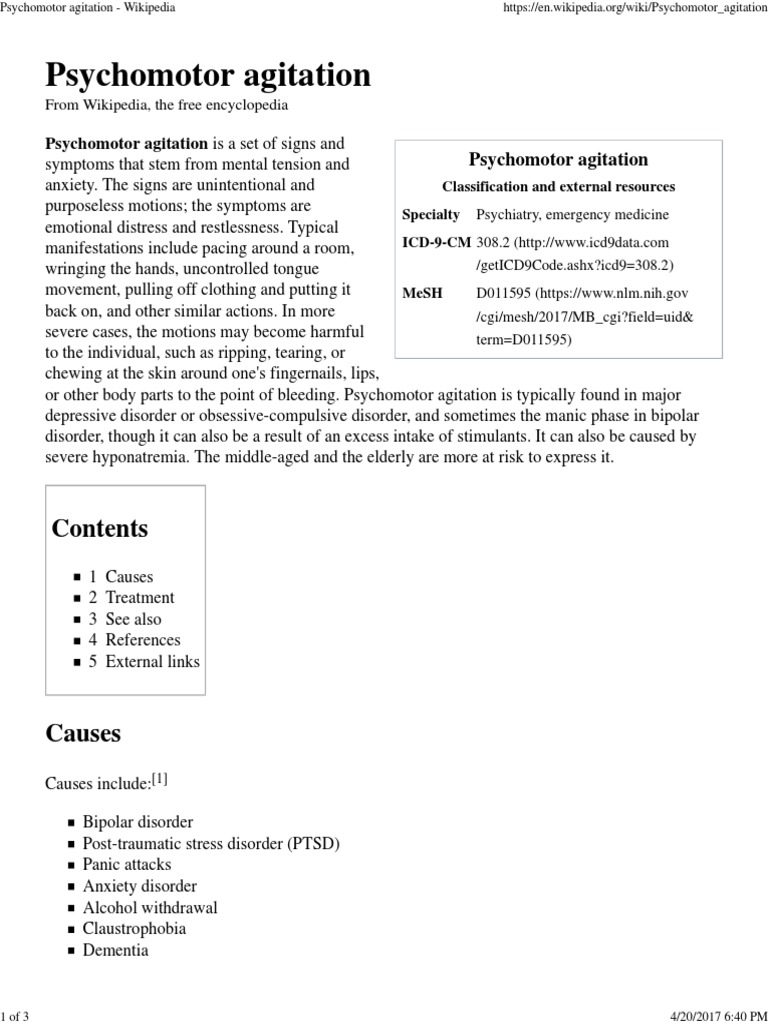 Psychomotor Agitation - Wikipedia | Mental And Behavioural Disorders ...