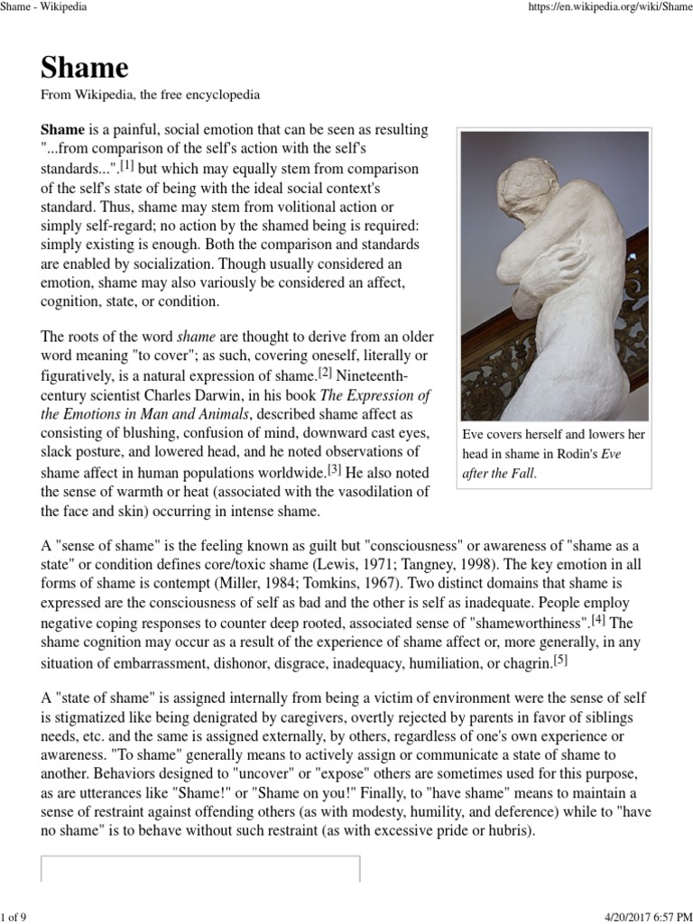 Shame - Wikipedia | Shame | Psychological Concepts