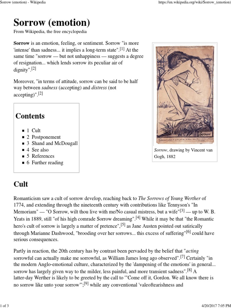 Sorrow (Emotion) - Wikipedia | Subjective Experience | Emotions