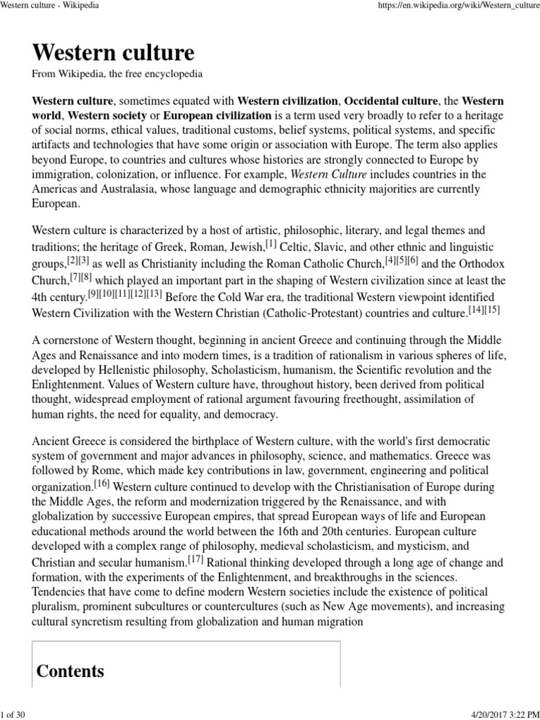 Western Culture - Wikipedia | PDF | Western Culture | Age Of Enlightenment