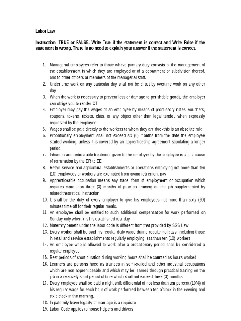True or False Labor | PDF | Employment | Labour Economics