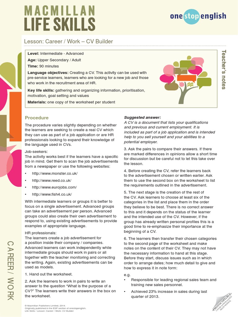 LifeSkills - Lesson11 CV PDF | PDF | Résumé | Cognitive Science