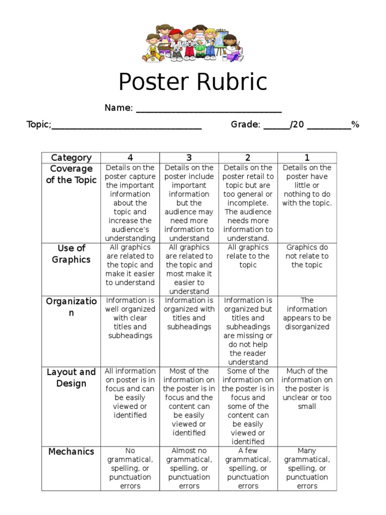 Simple Grading Rubric For Poster Project