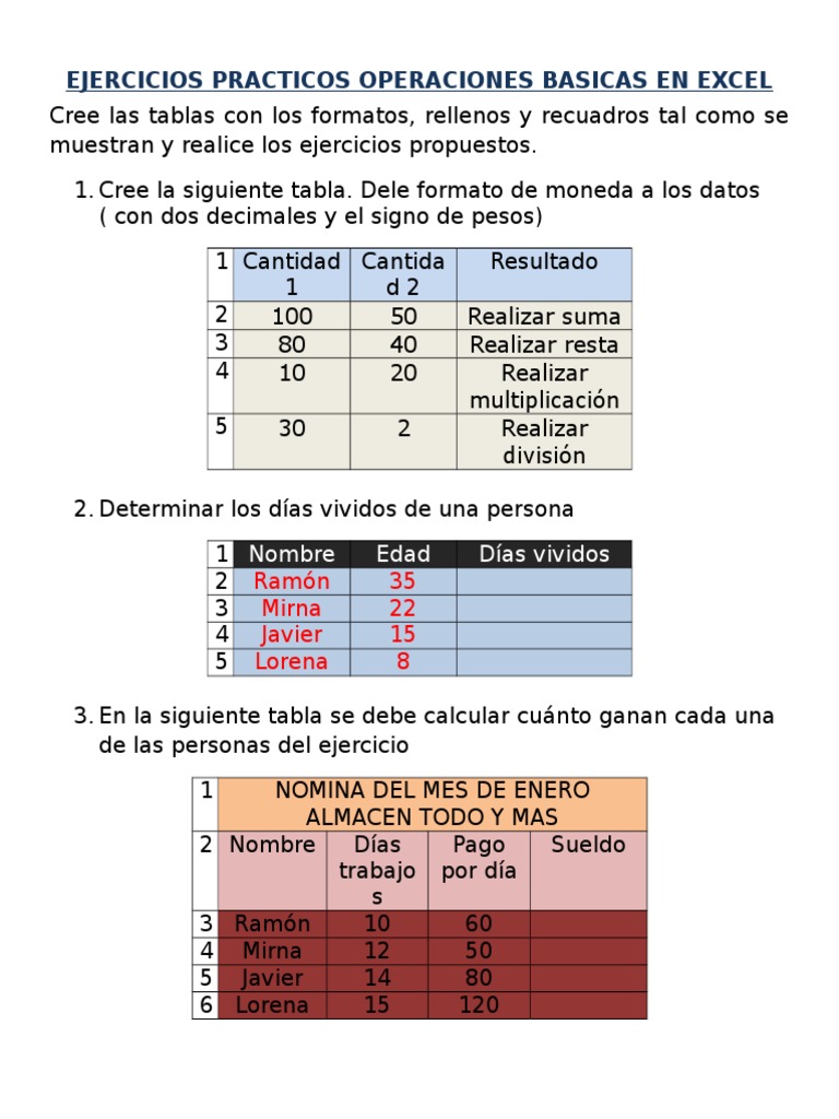 Ejercicios Practicos Operaciones Basicas en Excel