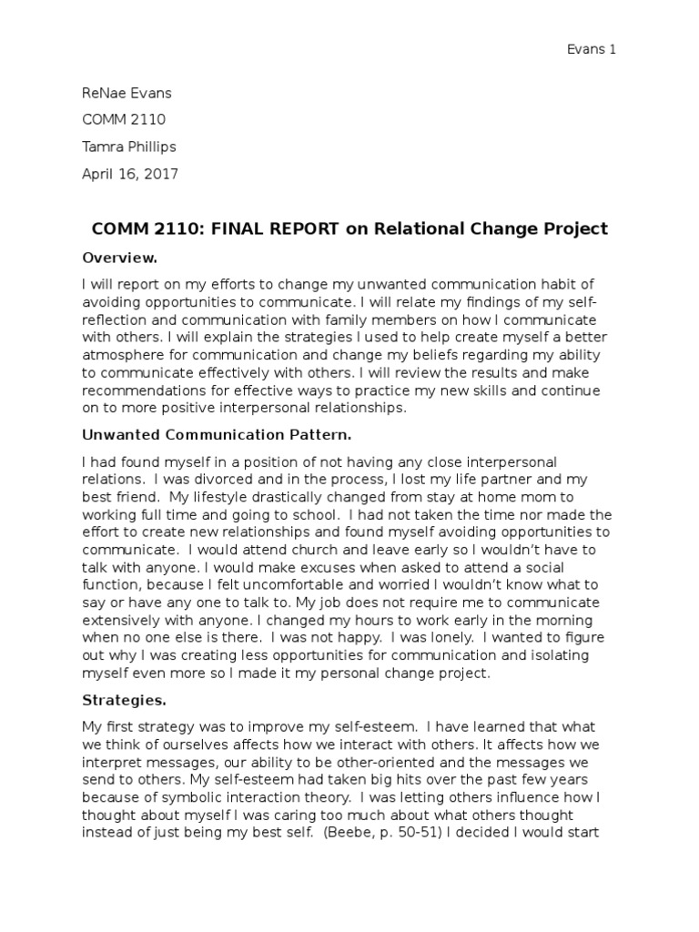 Final Report On Personal Change Project | PDF | Interpersonal ...