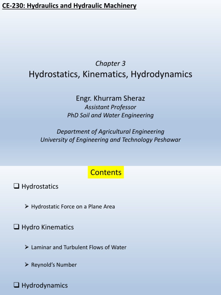 03-Hydrostatics Hydrokinematics Hydrodynamics | PDF | Turbulence | Reynolds Number
