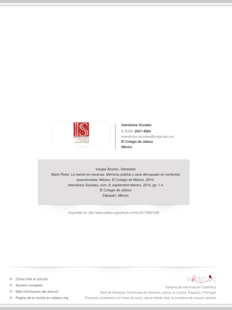 Mario Rufer. La Nación en Escenas. Memoria Pública y Usos Del Pasado en ...